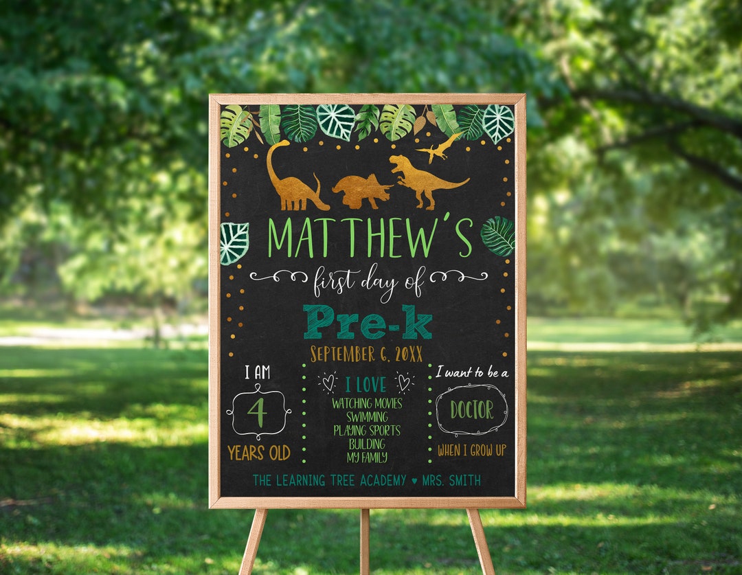 Editable Dinosaur First Day of Pre-k Sign First Day of Pre-kindergarten ...