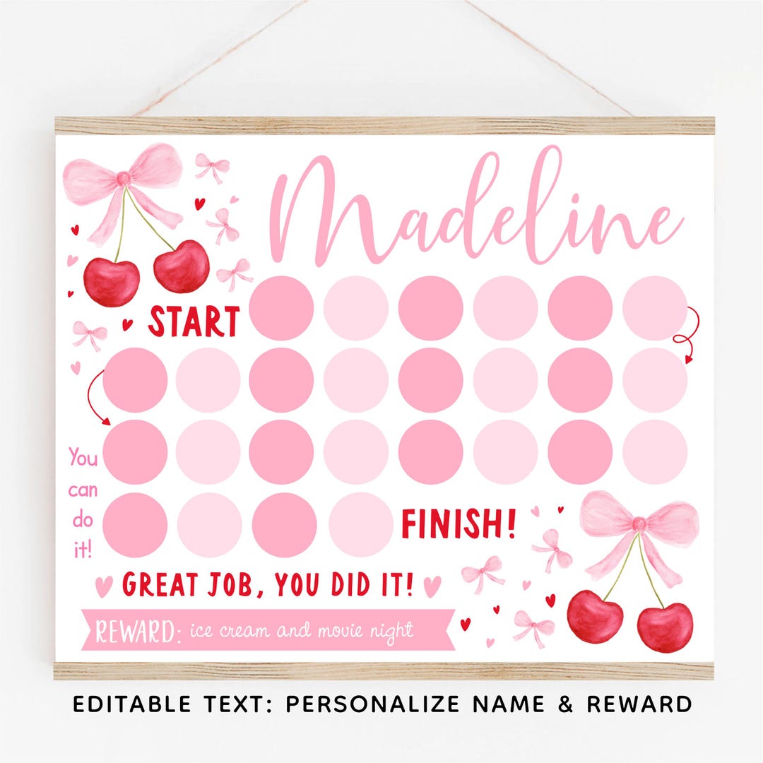 Cherry Bow Reward Chart: Pink Coquette Behavior Tracker (editable ...