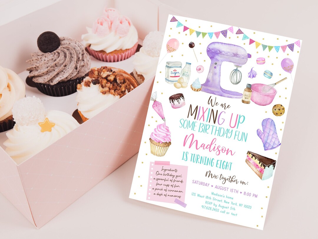 Editable Baking Birthday Invitation Baking Birthday Invite Girls Baking ...