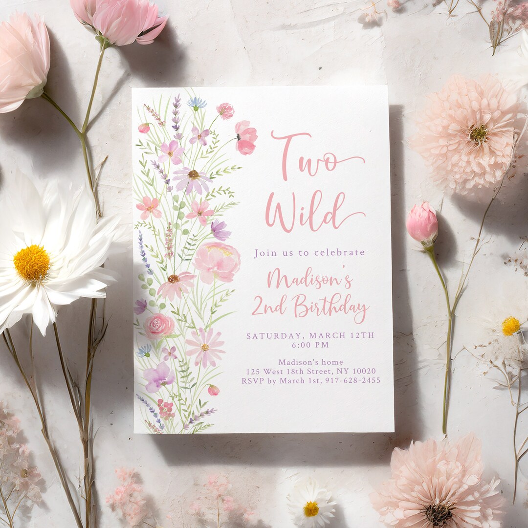 Two Wild Birthday Invitation Wildflower Birthday Invite Flower Birthday ...