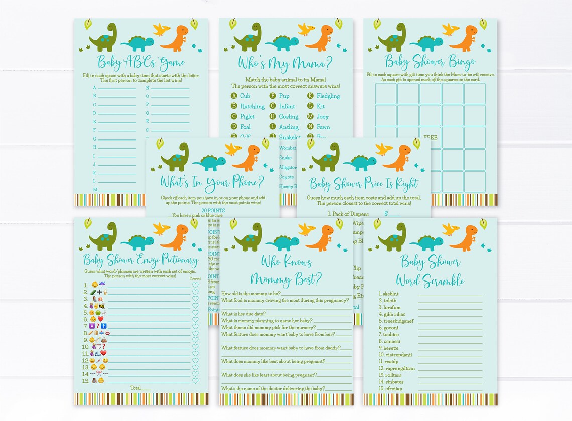 Dinosaur Baby Shower Games Package Games Bundle Baby - Etsy