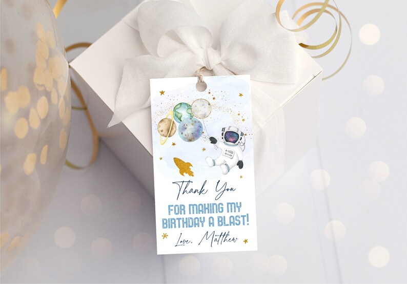 Editable Space Birthday Thank You Tags Favor Tags Blue Gold - Etsy