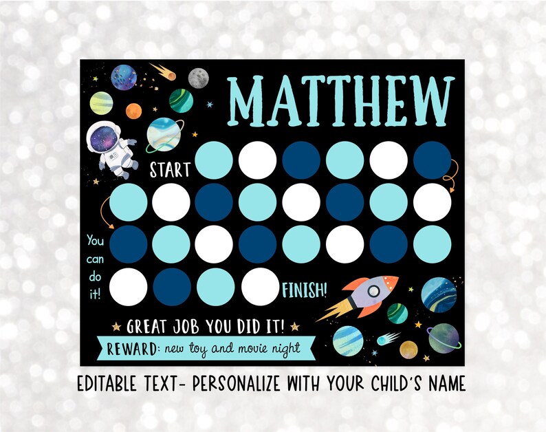 Editable Space Reward Chart Astronaut Galaxy Planets Sticker - Etsy