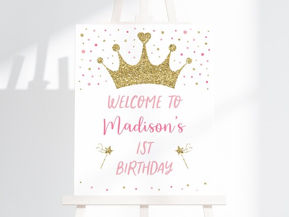 Editable Princess Birthday Welcome Sign Princess First Birthday Pink ...