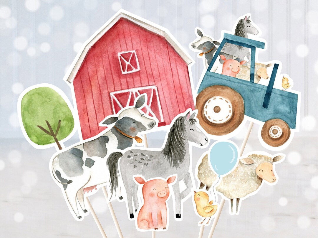 Farm Baby Shower Centerpiece Cake Toppers Cut Outs Farm Animal Barnyard ...