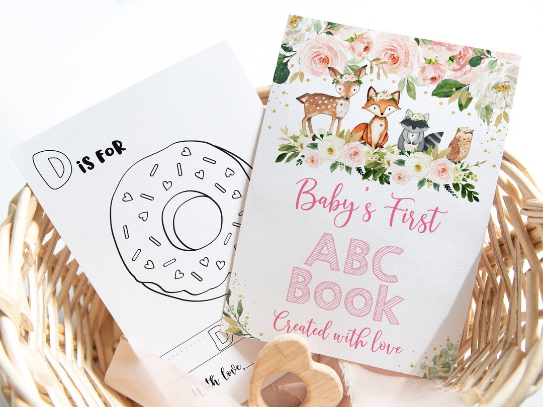 ABC Book Baby Shower Game Pink Woodland Alphabet Coloring Book Baby's ...