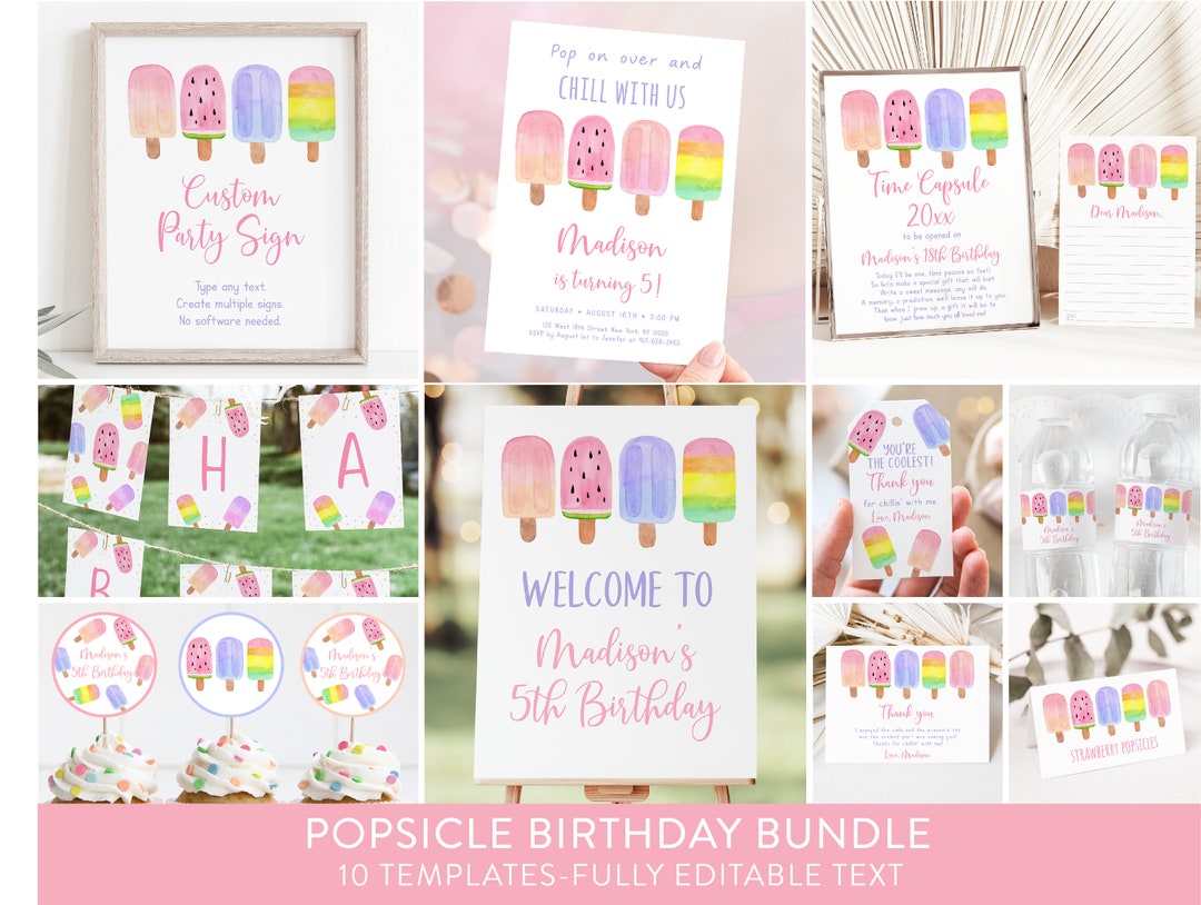 Editable Popsicle Birthday Invitation Bundle Popsicle Birthday Invite ...
