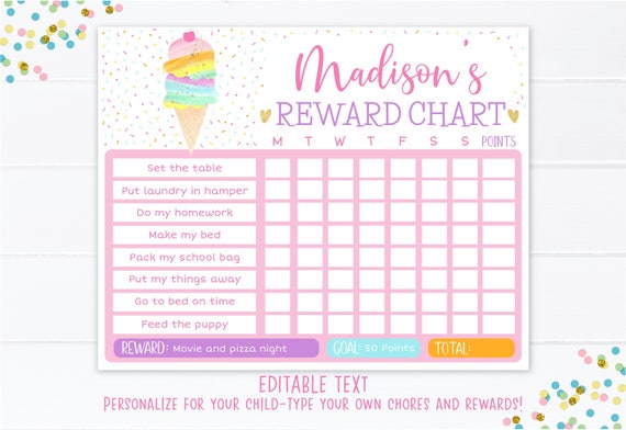 EDITABLE Ice Cream Reward Chart, Ice Cream Behavior Chart, Rainbow Ice ...