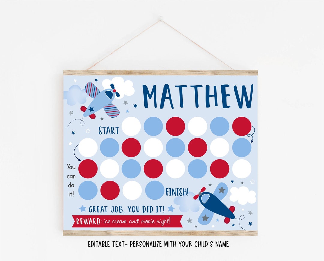 Editable Airplane Reward Chart, Airplane Sticker Chart, Boys Airplane ...