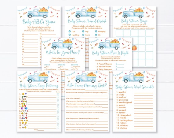 Pumpkin Truck Baby Shower Games Package Little Pumpkin Fall Autumn Boy ...