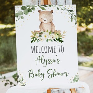 Editable Teddy Bear Baby Shower Welcome Sign Teddy Bear With Balloons ...