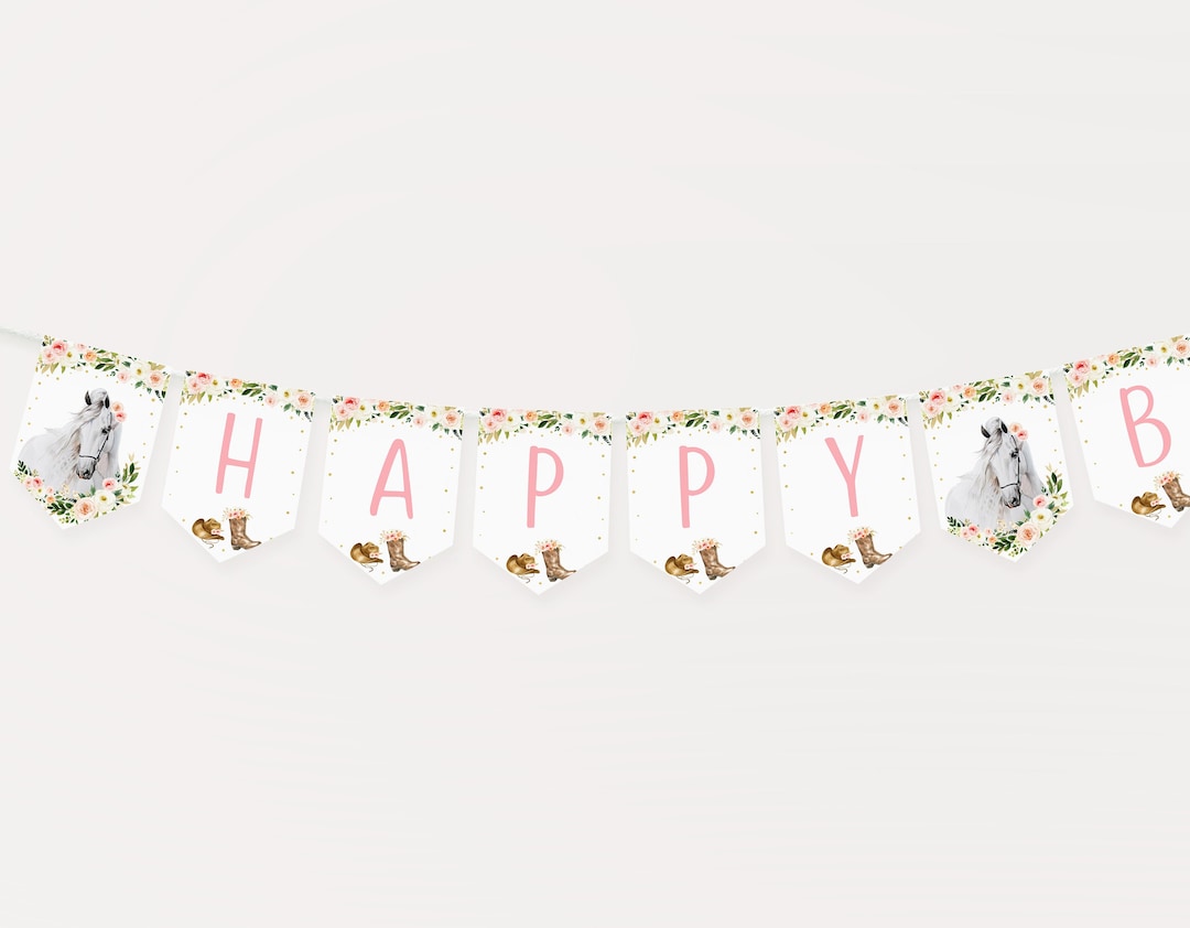 Editable Horse Birthday Banner Saddle up Watercolor Horse Cowgirl Party ...