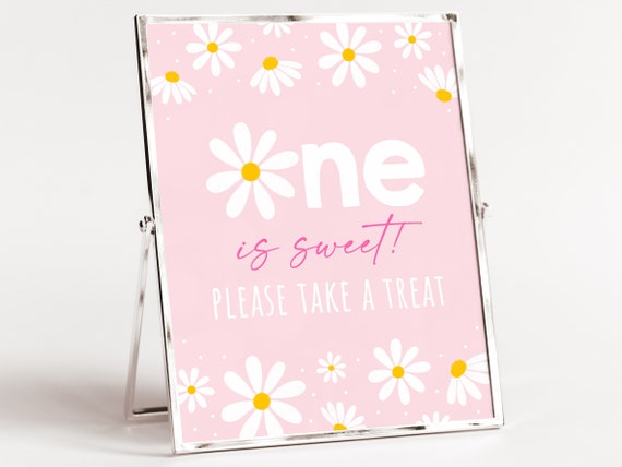 Daisy Birthday One is Sweet Sign Treat Sign Retro Daisy Birthday Party ...