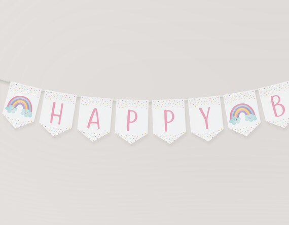 Editable Rainbow Birthday Banner, Girls Rainbow Party, Pastel Rainbow ...