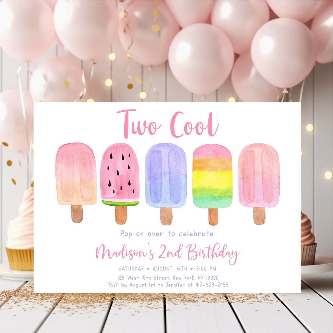 Editable Two Cool Popsicle Birthday Invitation Popsicle 2nd Birthday ...