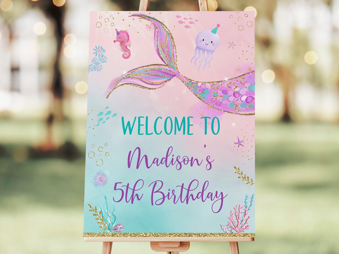 Editable Mermaid Birthday Welcome Sign Girls Under the Sea Mermaid ...