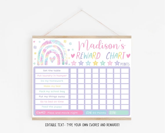 Editable Rainbow Tie Dye Reward Chart, Tie Dye Behavior Chart, Pastel ...