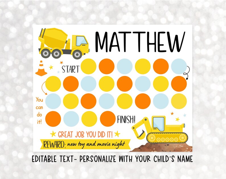 Editable Construction Reward Chart Construction Sticker | Etsy