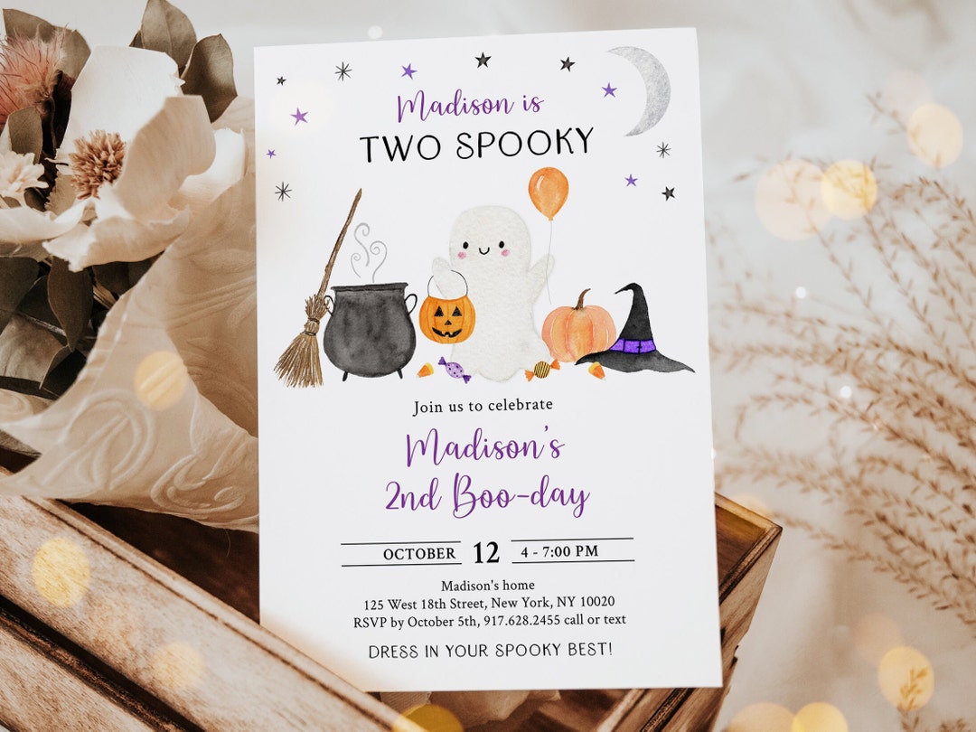 Editable Two Spooky Ghost Birthday Invitation Ghost Second Birthday ...