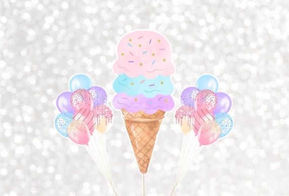 Ice Cream Birthday Centerpiece Cake Topper Cut Outs Rainbow - Etsy