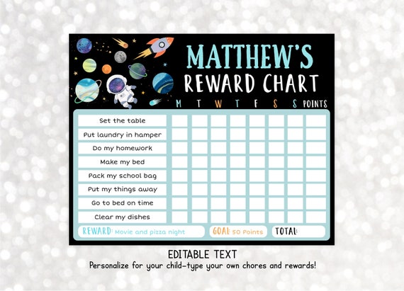 Editable Space Reward Chart Astronaut Galaxy Rocket Ship Planets Boy ...