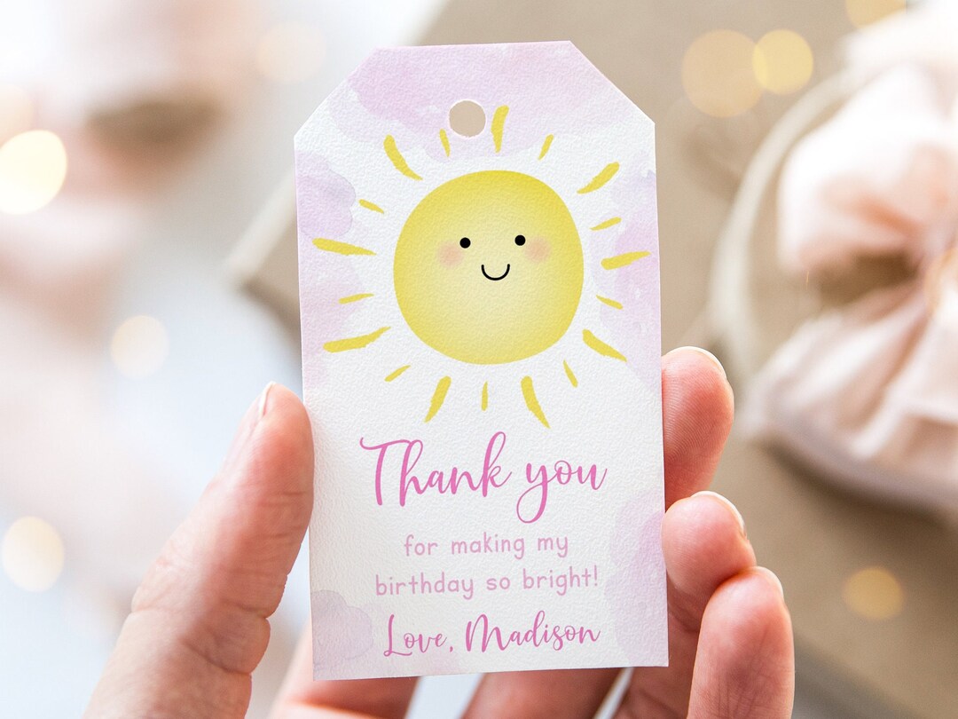Editable Sunshine Birthday Thank You Tag Favor Tags Sunshine Party ...