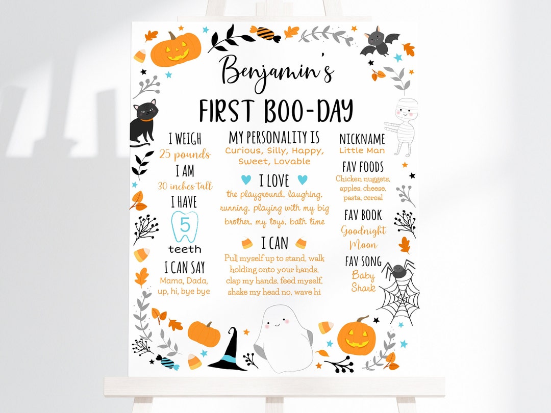 Editable Halloween First Birthday Milestone Sign First Boo-day Little ...