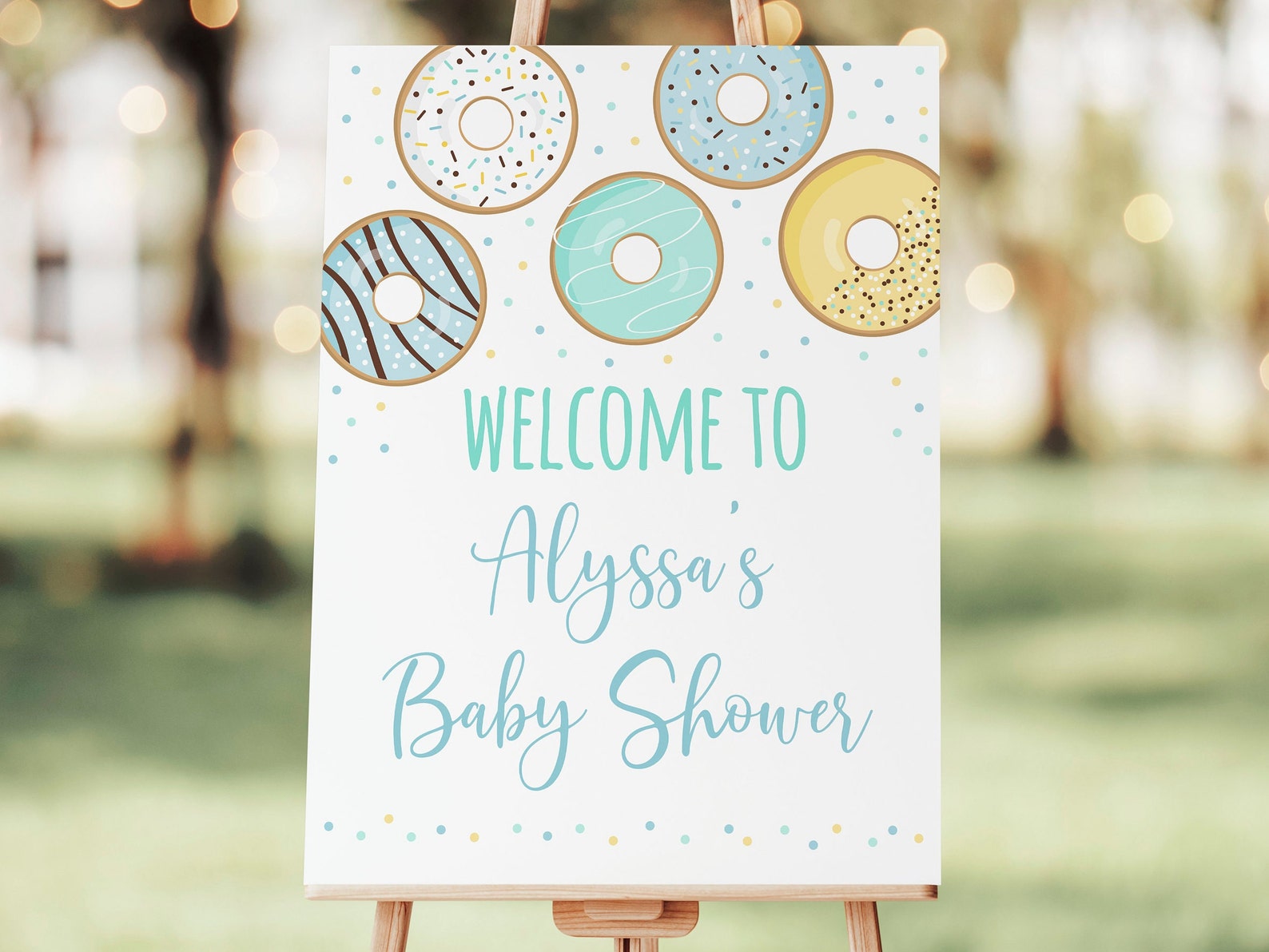 Editable Donut Baby Shower Welcome Sign, Blue Donut, Donuts & Diapers ...