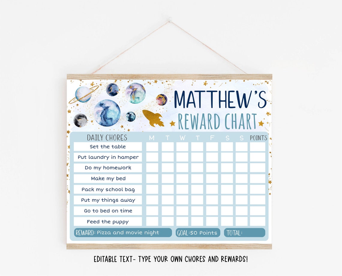 Editable Space Reward Chart Galaxy Rocket Ship Stars Planets - Etsy