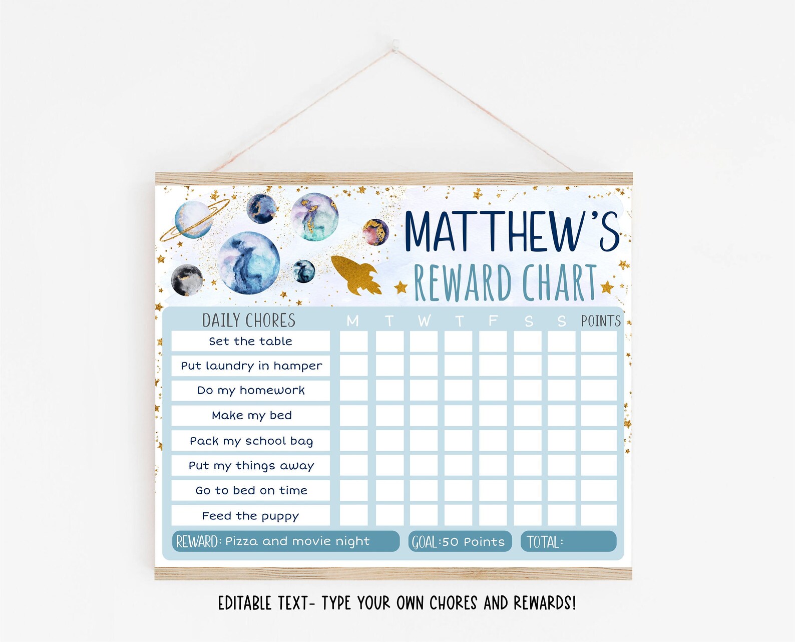 Editable Space Reward Chart Galaxy Rocket Ship Stars Planets - Etsy