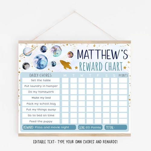 EDITABLE Space Reward Chart Outer Space Rocket Ship Astronaut - Etsy