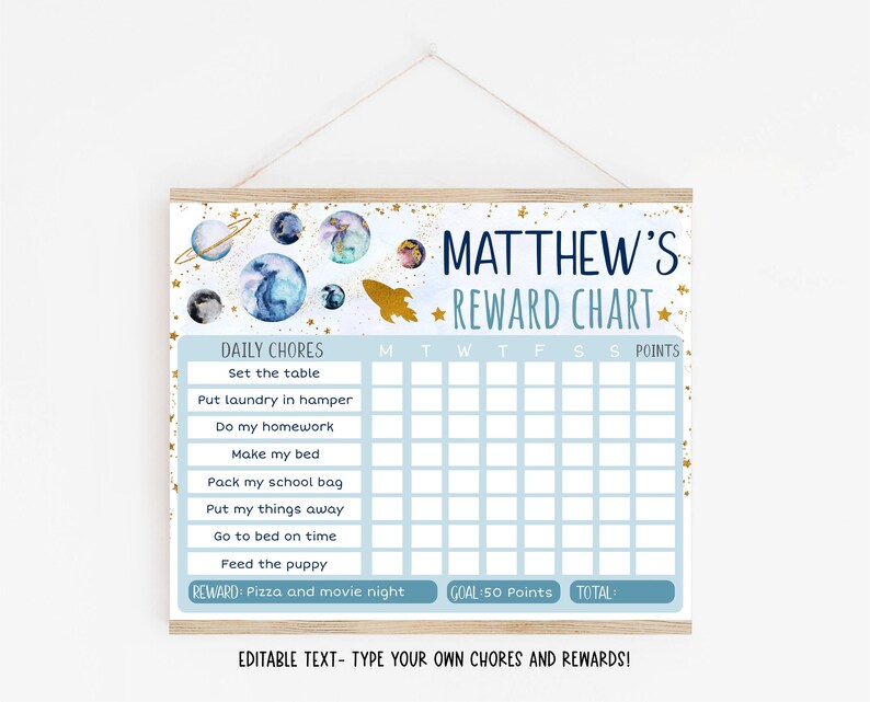 Editable Space Reward Chart Galaxy Rocket Ship Stars Planets - Etsy