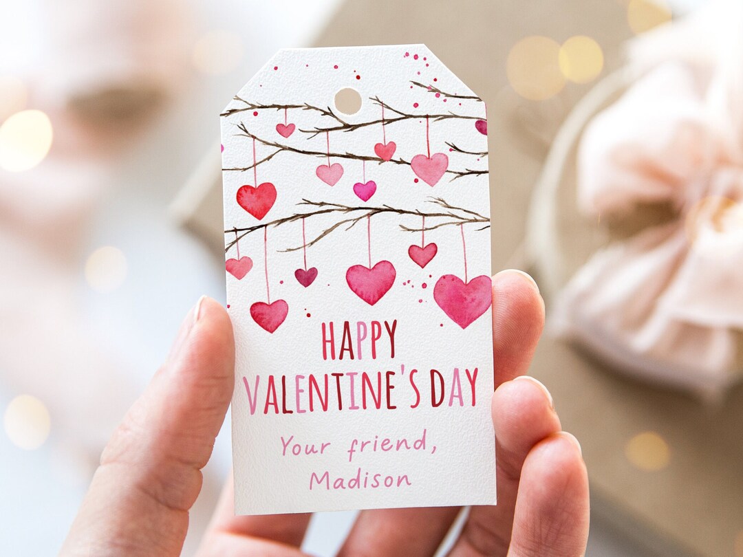 Editable Happy Valentine's Day Gift Tag Favor Tag Pink Red Watercolor ...