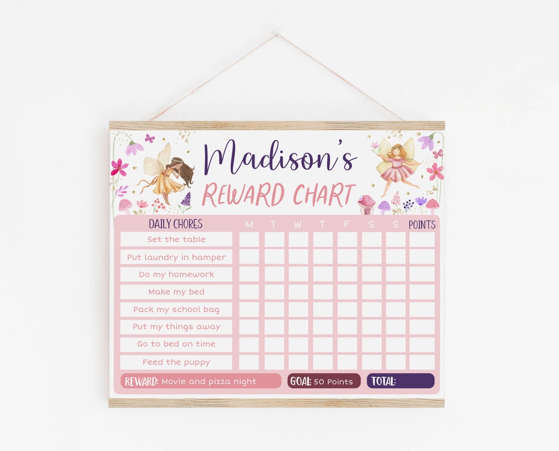Editable Fairy Reward Chart Fairy Garden Behavior Chart Girls - Etsy