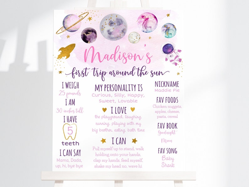 Editable Girl Astronaut Outer Space Birthday Milestone Sign First Trip ...