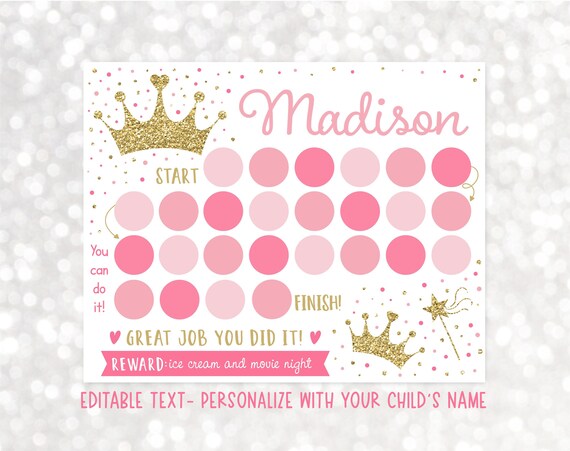 Editable Princess Reward Chart, Sticker Chart, Pink Gold Princess Girls ...