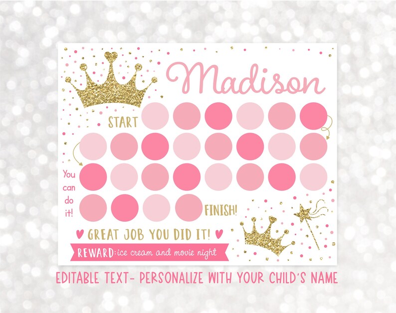 Editable Princess Reward Chart Sticker Chart Pink Gold | Etsy