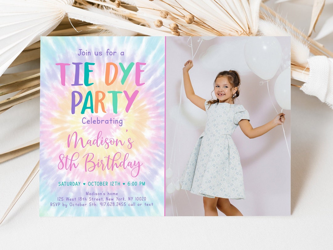 Editable Tie Dye Birthday Invitation Tie Dye Party Rainbow Pastel Peace ...
