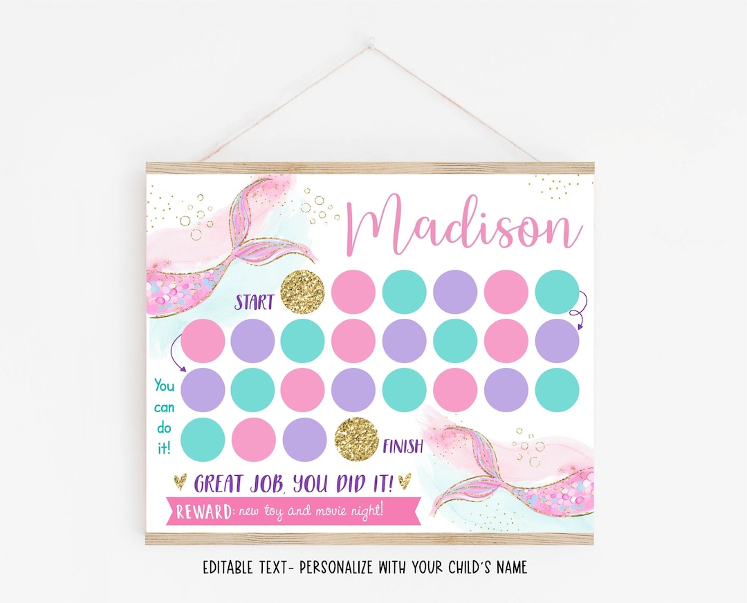 Editable Mermaid Reward Chart, Mermaid Sticker Chart, Pink Gold Under ...
