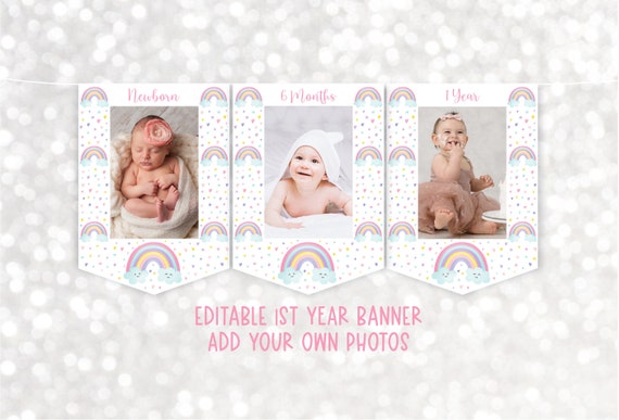 Pastel Rainbow First Birthday Banner Monthly Photo Banner | Etsy