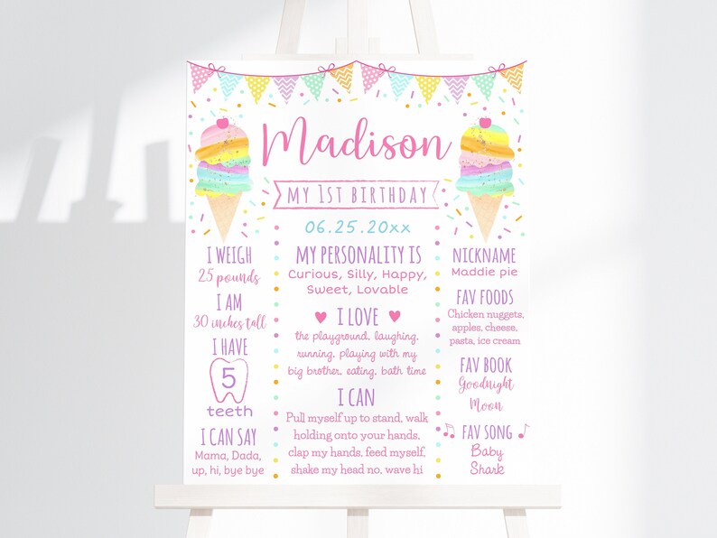 Editable Ice Cream Birthday Milestone Poster Ice Cream First - Etsy