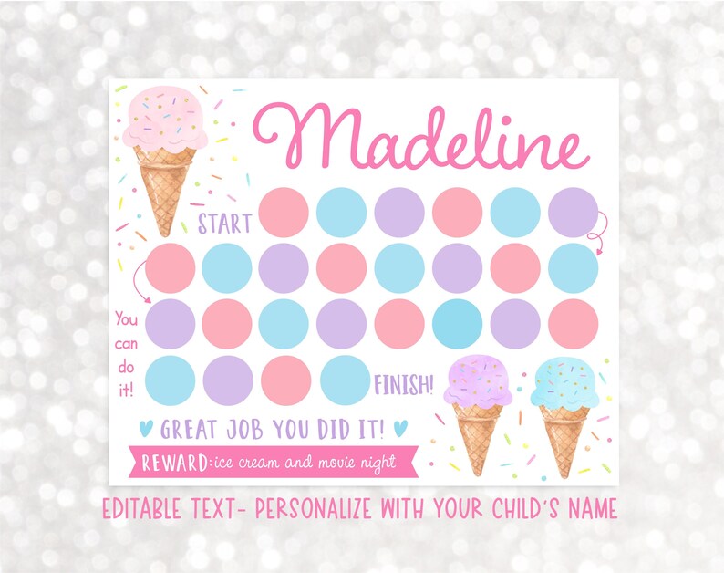 Editable Ice Cream Reward Chart Ice Cream Sticker Chart - Etsy