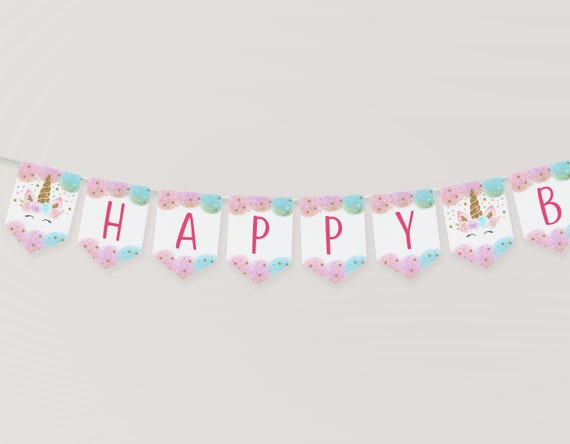 Editable Unicorn Birthday Banner, Unicorn Baby Shower Banner, Pink Gold ...