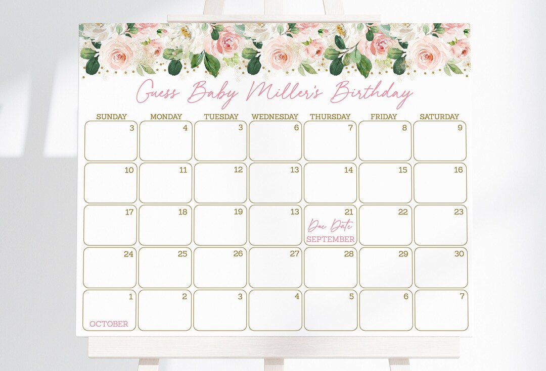 Editable Blush Pink Floral Baby Shower Due Date Calendar Blush - Etsy