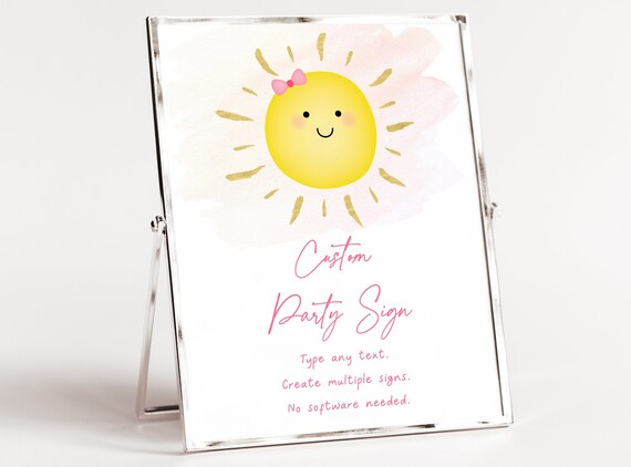 Editable Sunshine Birthday Sign Sunshine Party Sign Pink & Gold ...