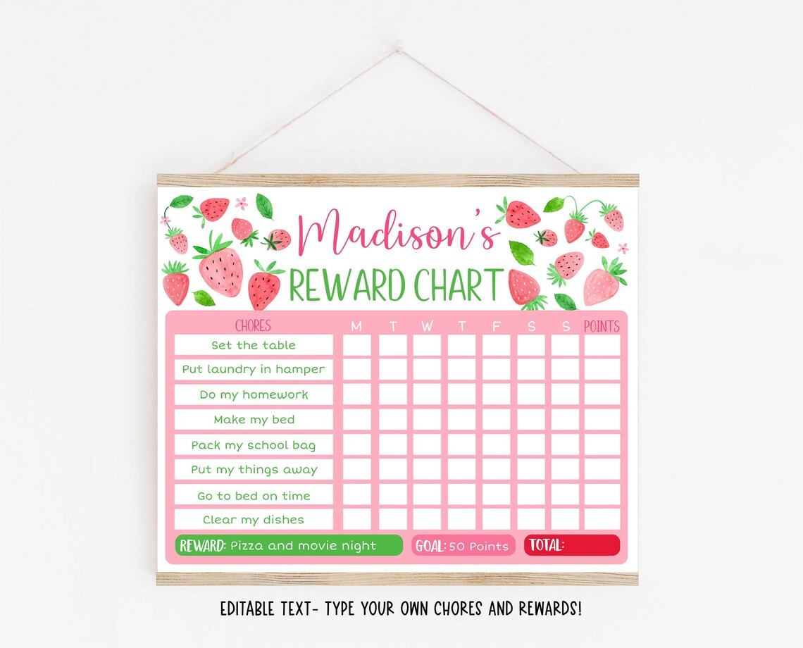 Editable Strawberry Reward Chart Strawberry Behavior Chart - Etsy