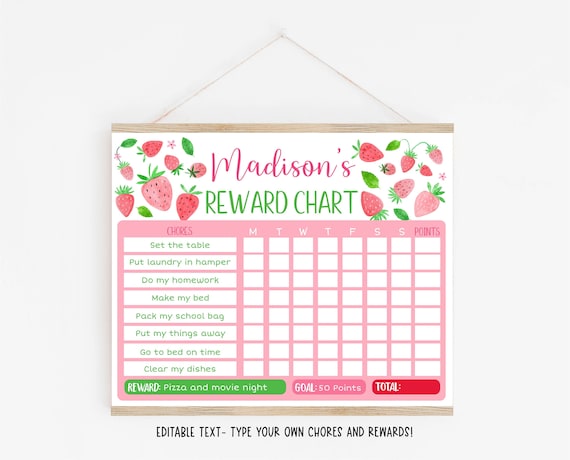 Editable Strawberry Reward Chart Strawberry Behavior Chart Girls Daily ...