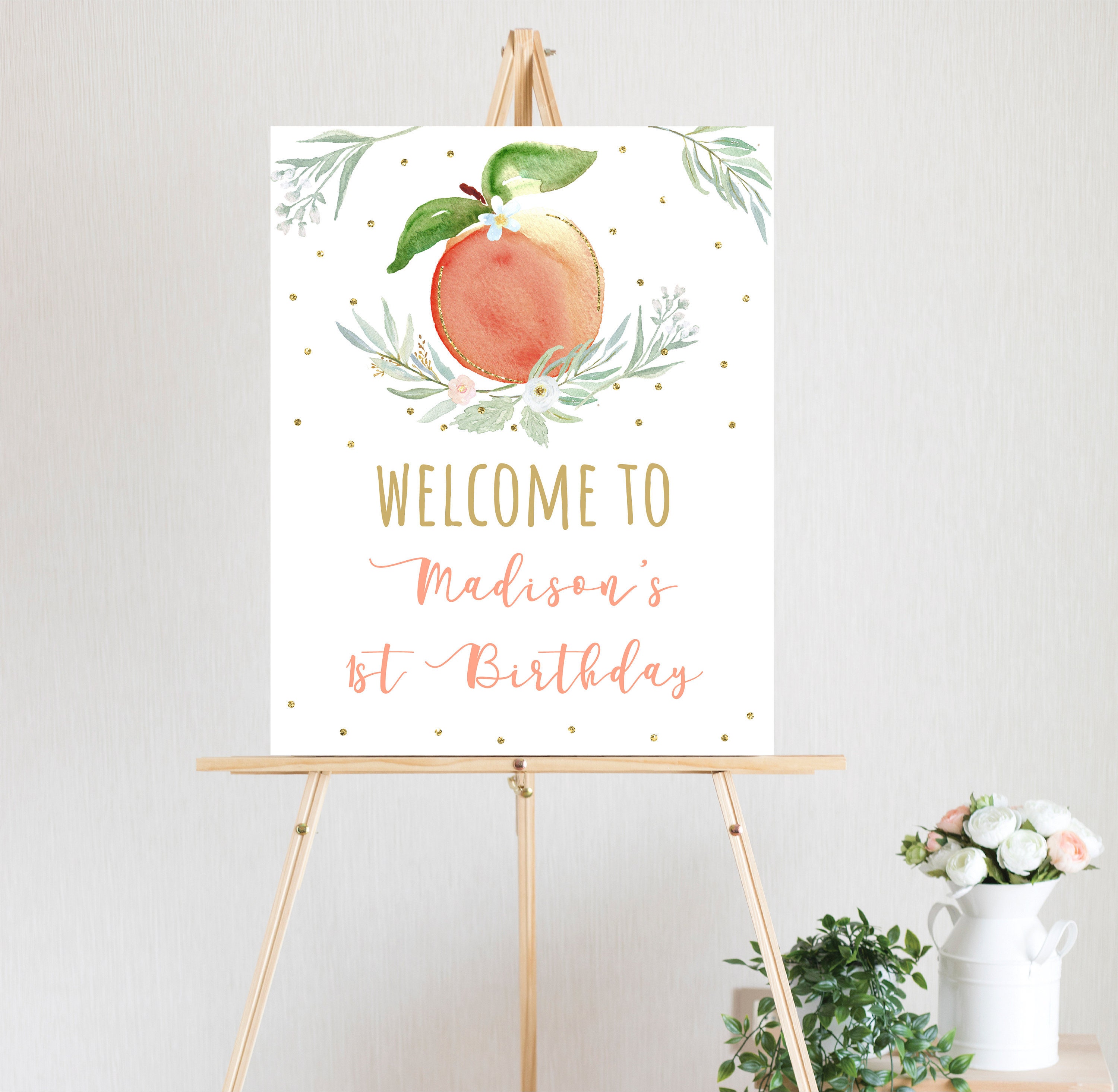 Editable Peach Birthday Welcome Sign Sweet as A Peach First - Etsy