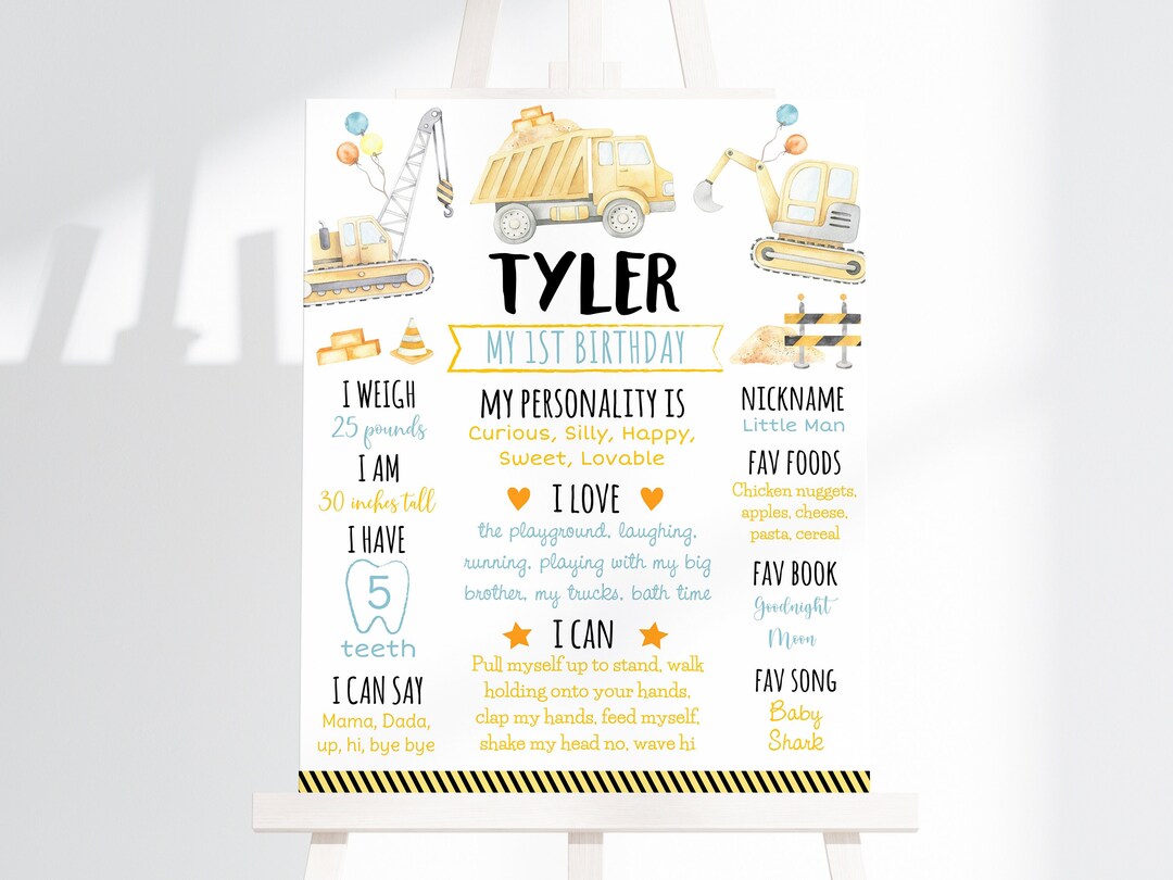 Editable Construction Birthday Milestone Sign Construction Truck First ...