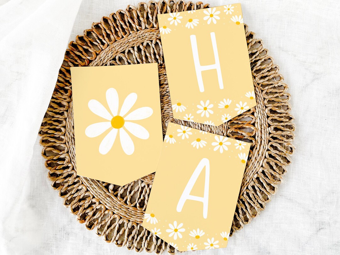 Editable Daisy Birthday Banner Retro Daisy Birthday Party Yellow Daisy ...